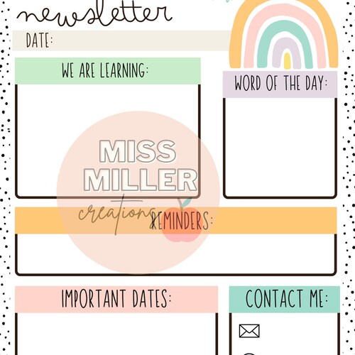 Pastel Boho Rainbow Classroom Newsletter editable - Etsy