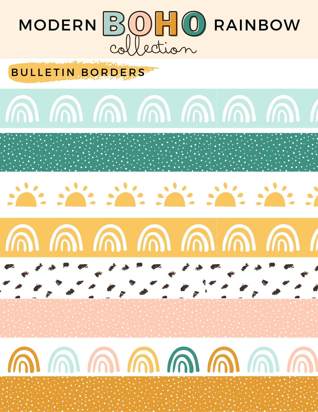 Modern Boho Rainbow Bulletin Board Borders Pack - Etsy
