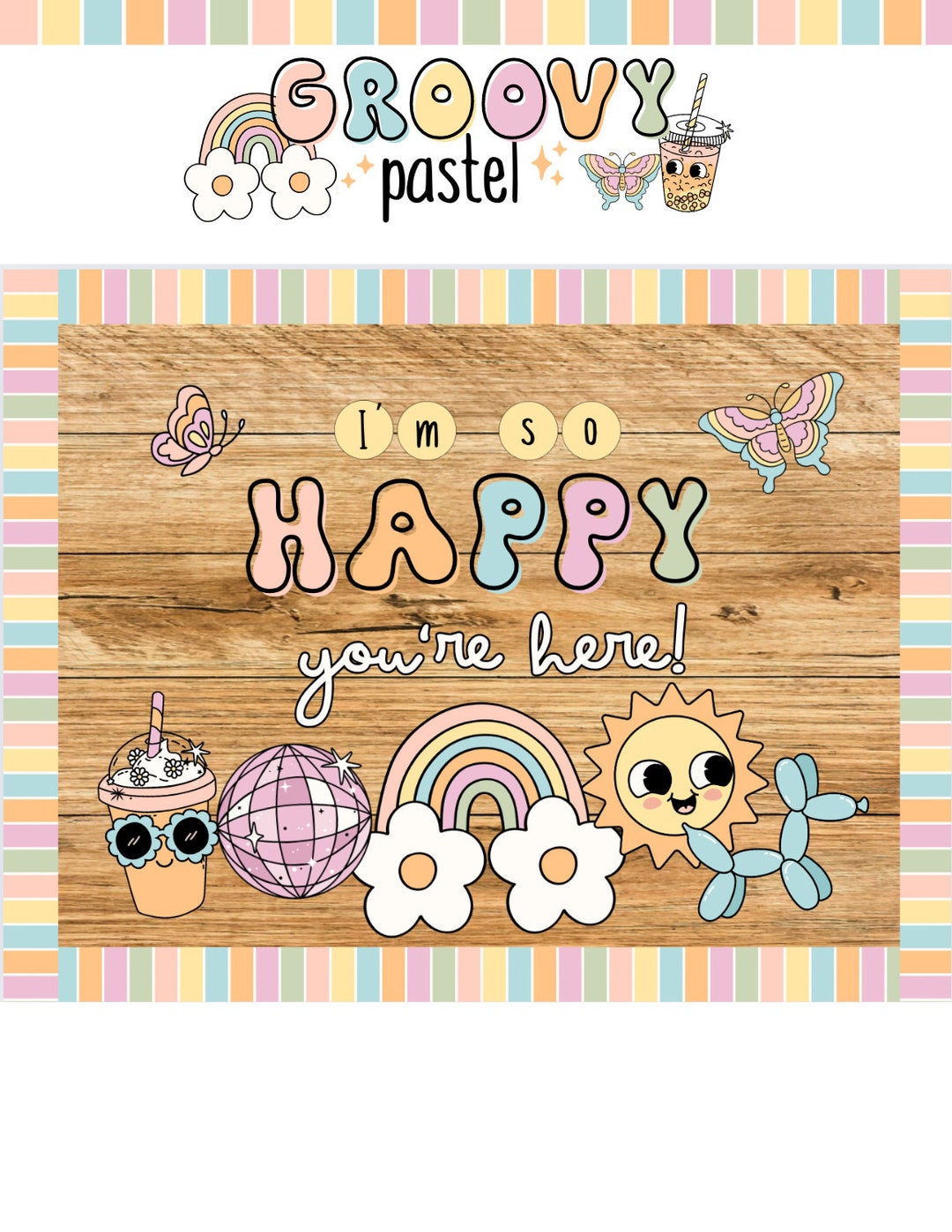 GROOVY Pastel: I'm so Happy You're Here Bulletin Board Kit - Etsy