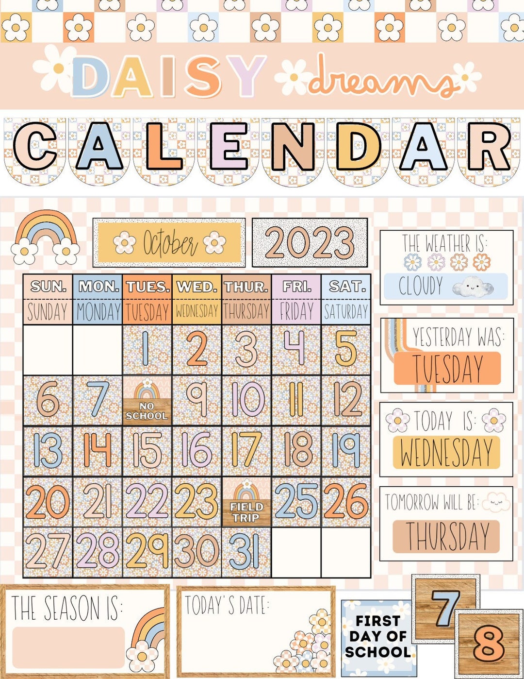 Daisy Dreams Classroom Calendar - Etsy