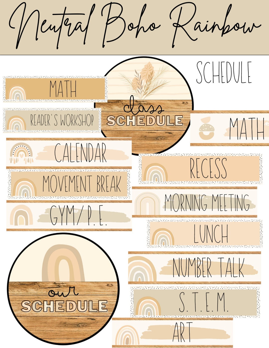 Neutral Boho Rainbow Classroom Schedule [editable] - Etsy