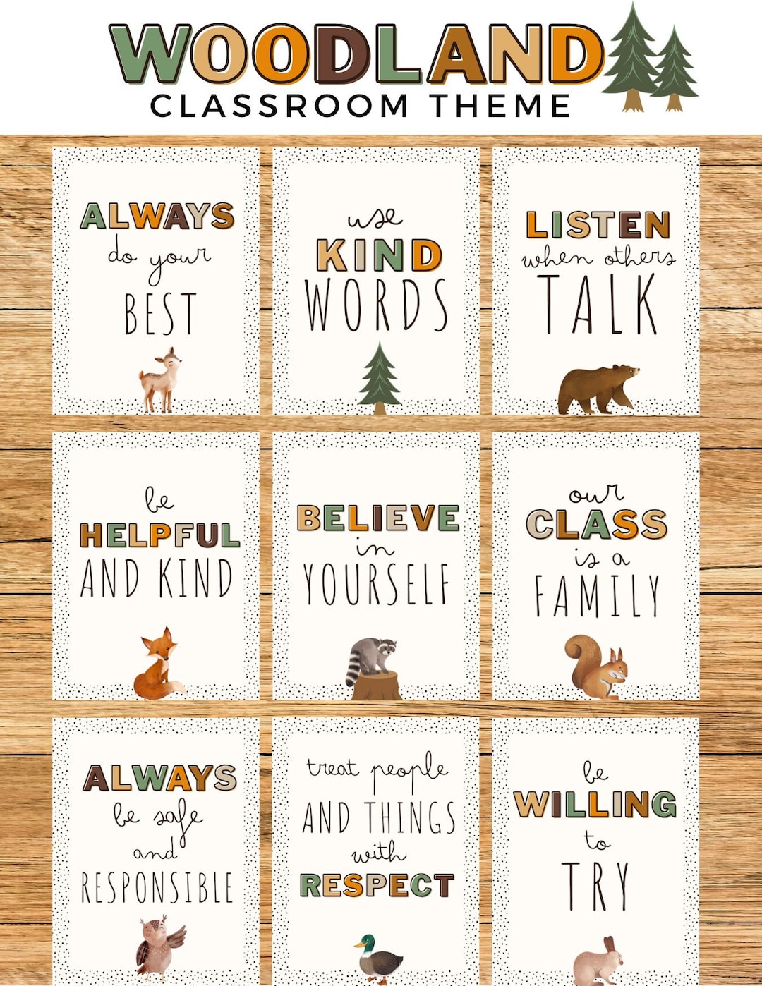 Woodland Class Rules Posters - Etsy