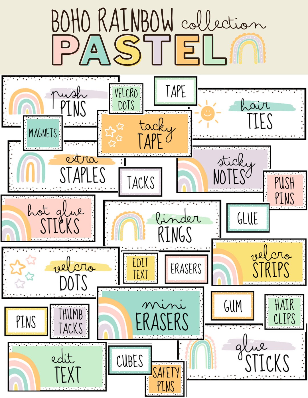 Pastel Boho Rainbow Teacher Toolbox Labels [editable] - Etsy