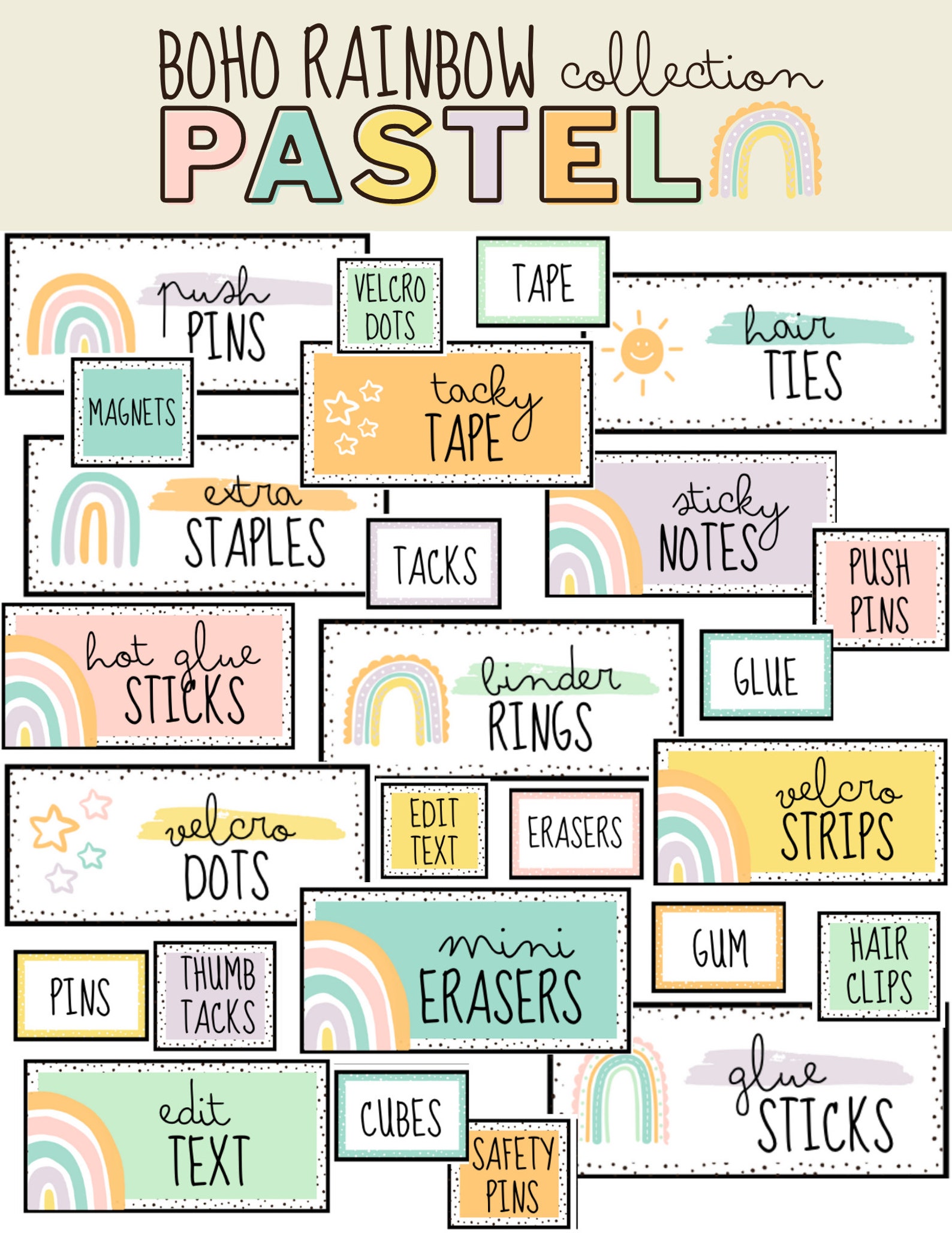 Pastel Boho Rainbow Teacher Toolbox Labels editable - Etsy