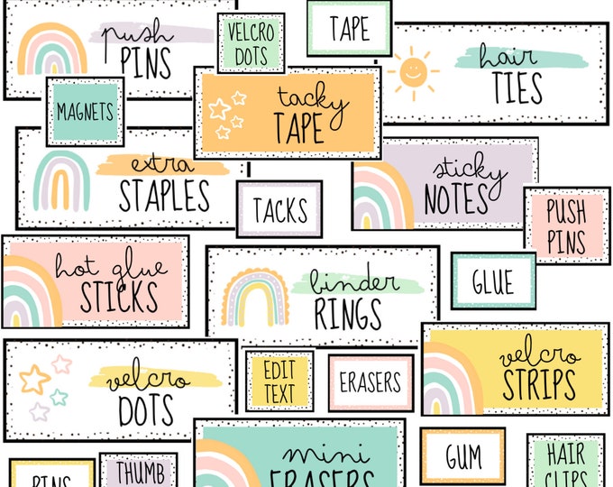 Pastel Boho Rainbow Teacher Toolbox Labels editable - Etsy