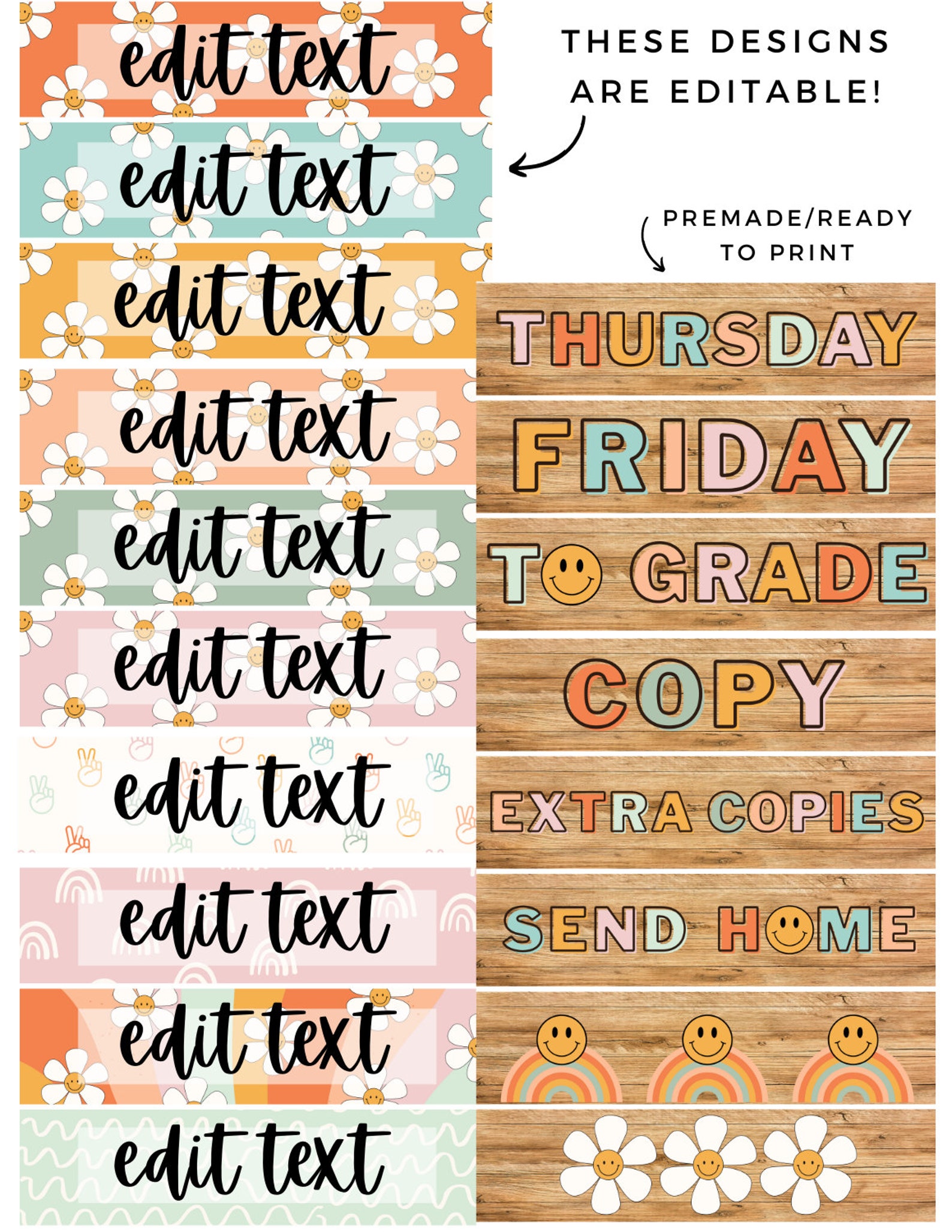 Groovy Boho 10-drawer Cart Labels [editable Features] - Etsy