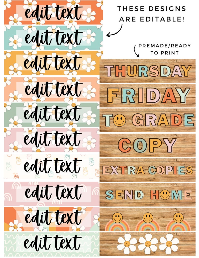 Groovy Boho 10-drawer Cart Labels [editable Features] - Etsy