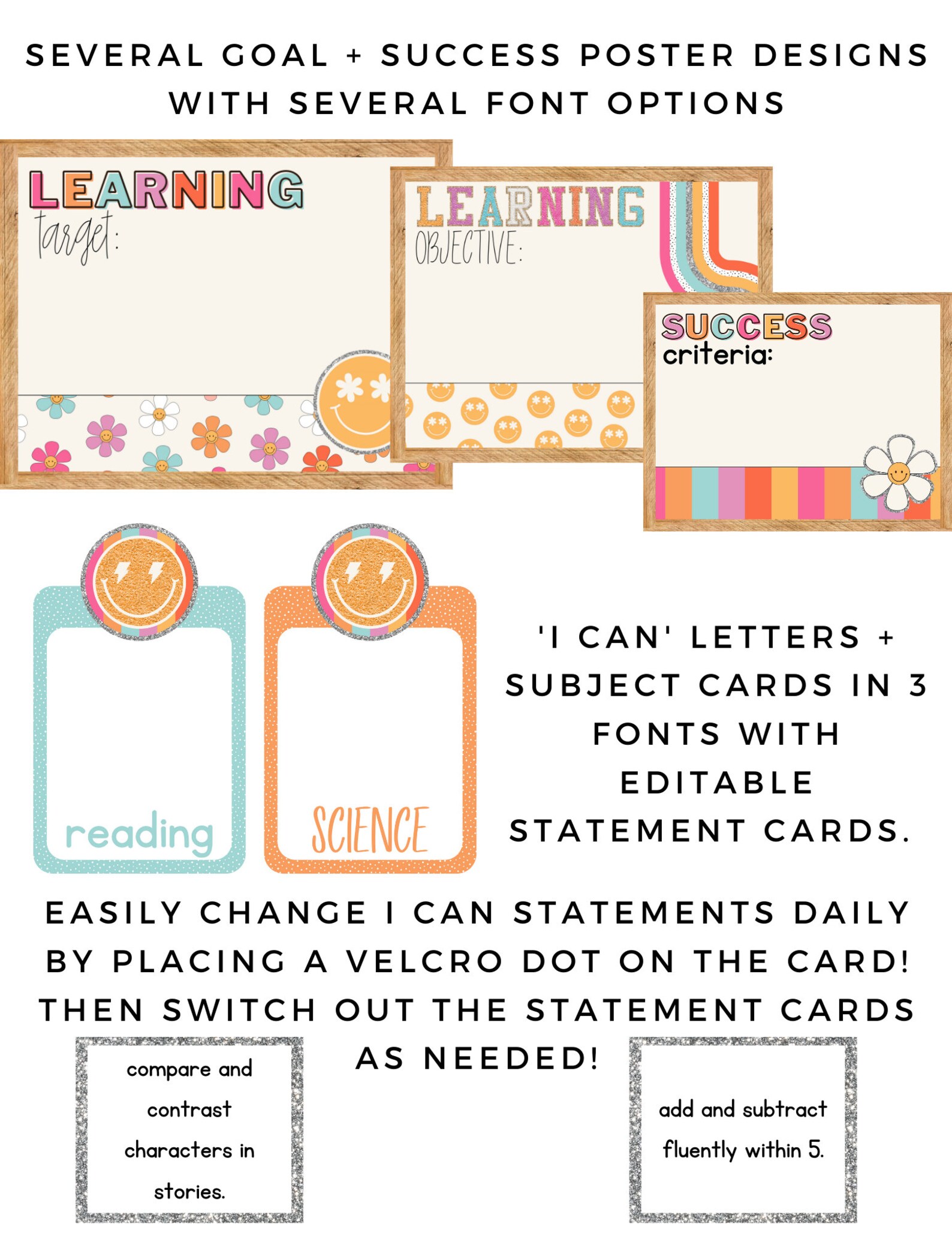 Groovy Glitter Learning Goal Posters/i Can Statements/focus - Etsy