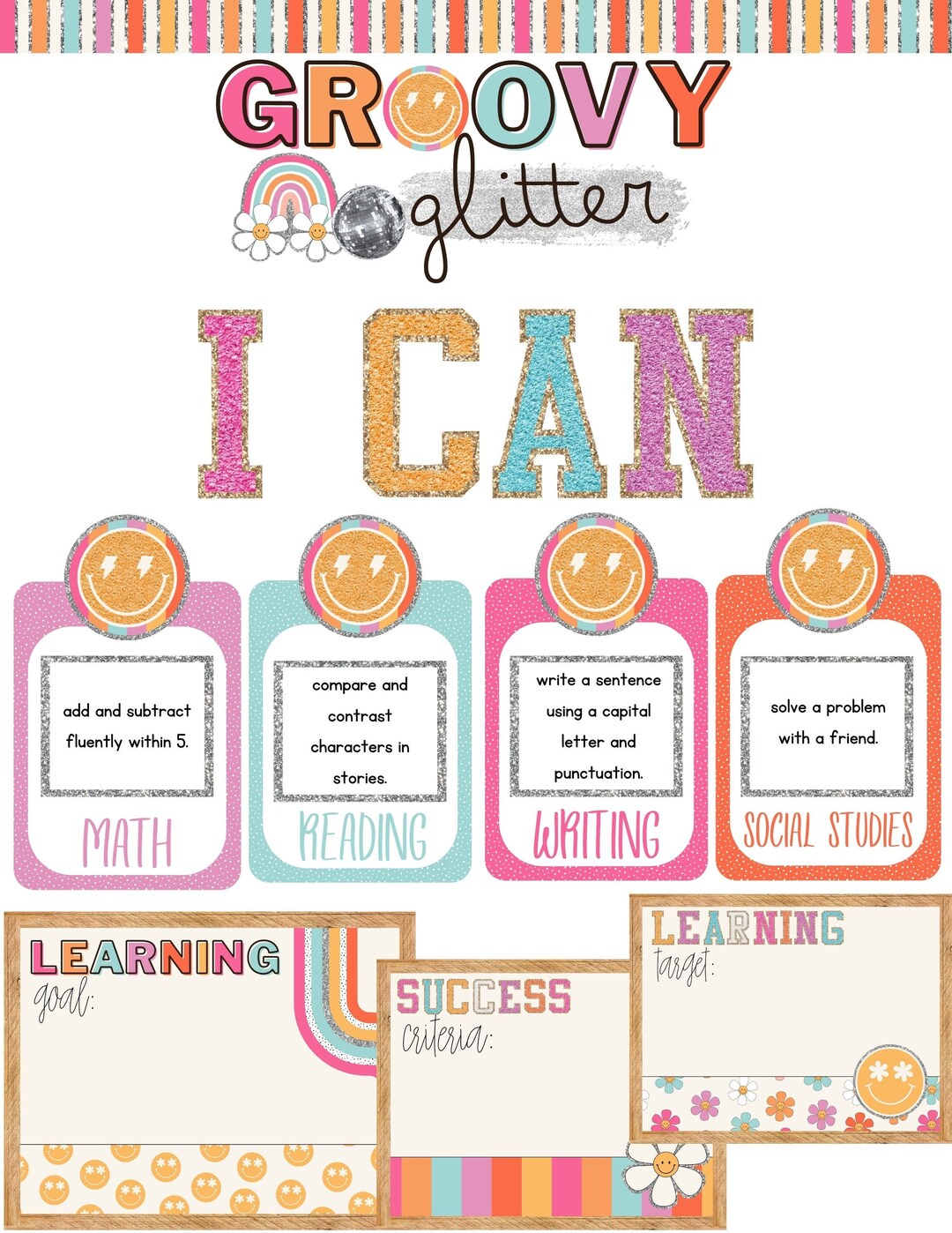 Groovy Glitter Learning Goal Posters/i Can Statements/focus Wall ...