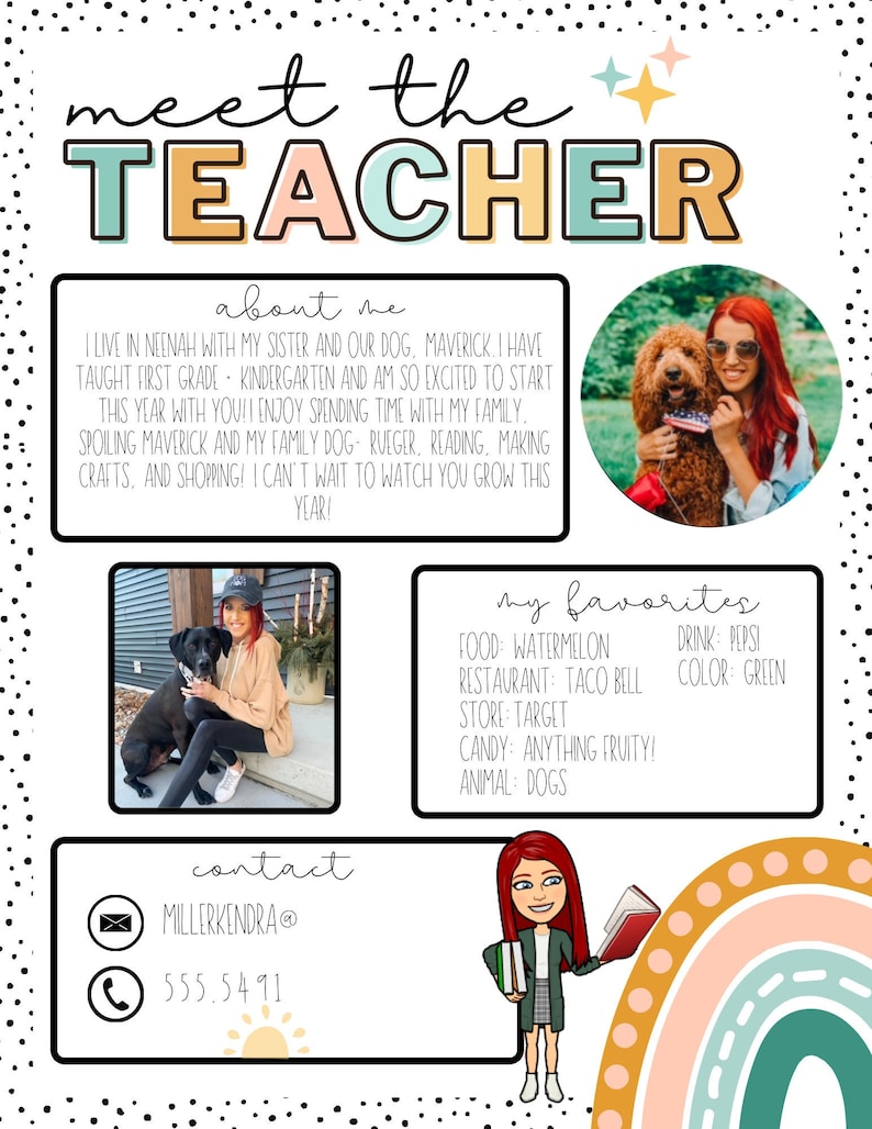 Boho Rainbow Meet the Teacher Template - Etsy