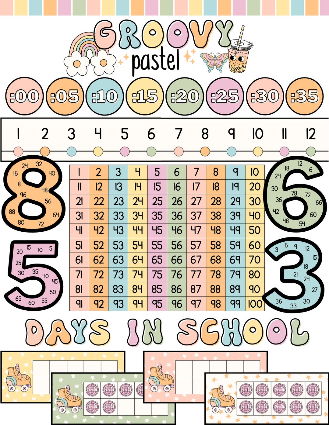 Groovy Pastel Math Classroom Displays [100/120 Chart, Ten Frames, Skip ...