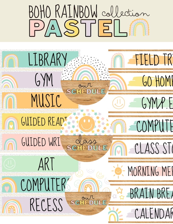 Pastel Boho Rainbow Classroom Schedule editable - Etsy UK