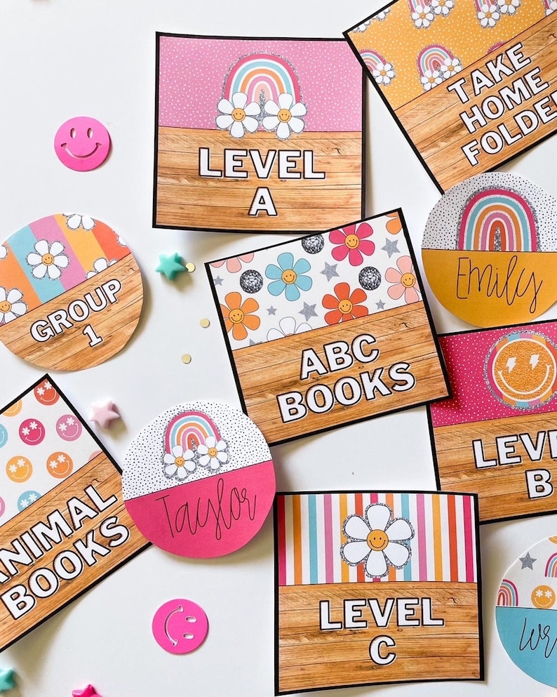 Groovy Glitter Classroom Labels editable - Etsy