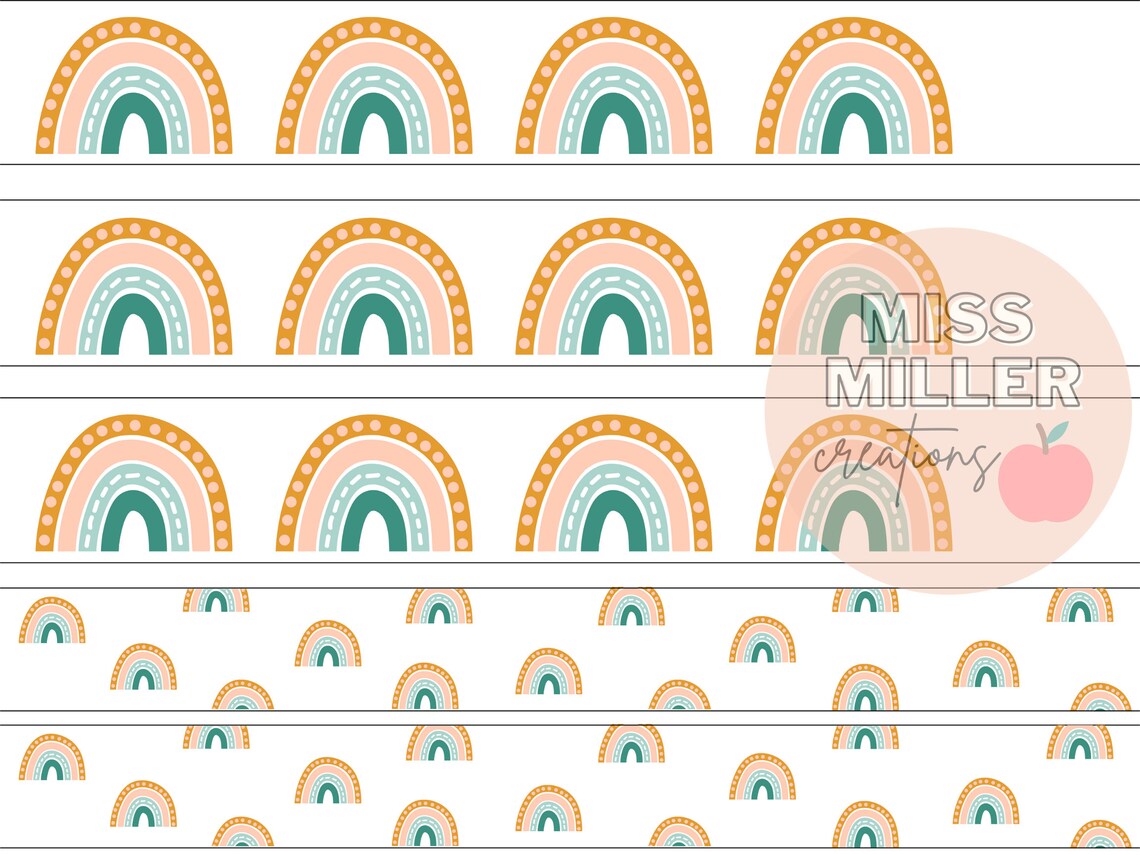 Modern Boho Rainbow Bulletin Board Borders Pack - Etsy