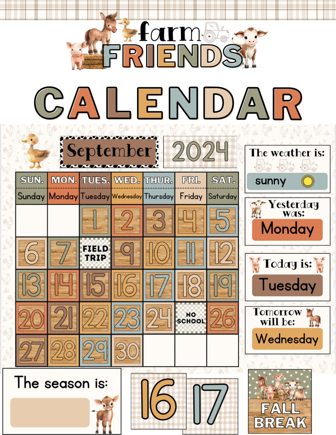 Farm Friends Classroom Calendar - Etsy