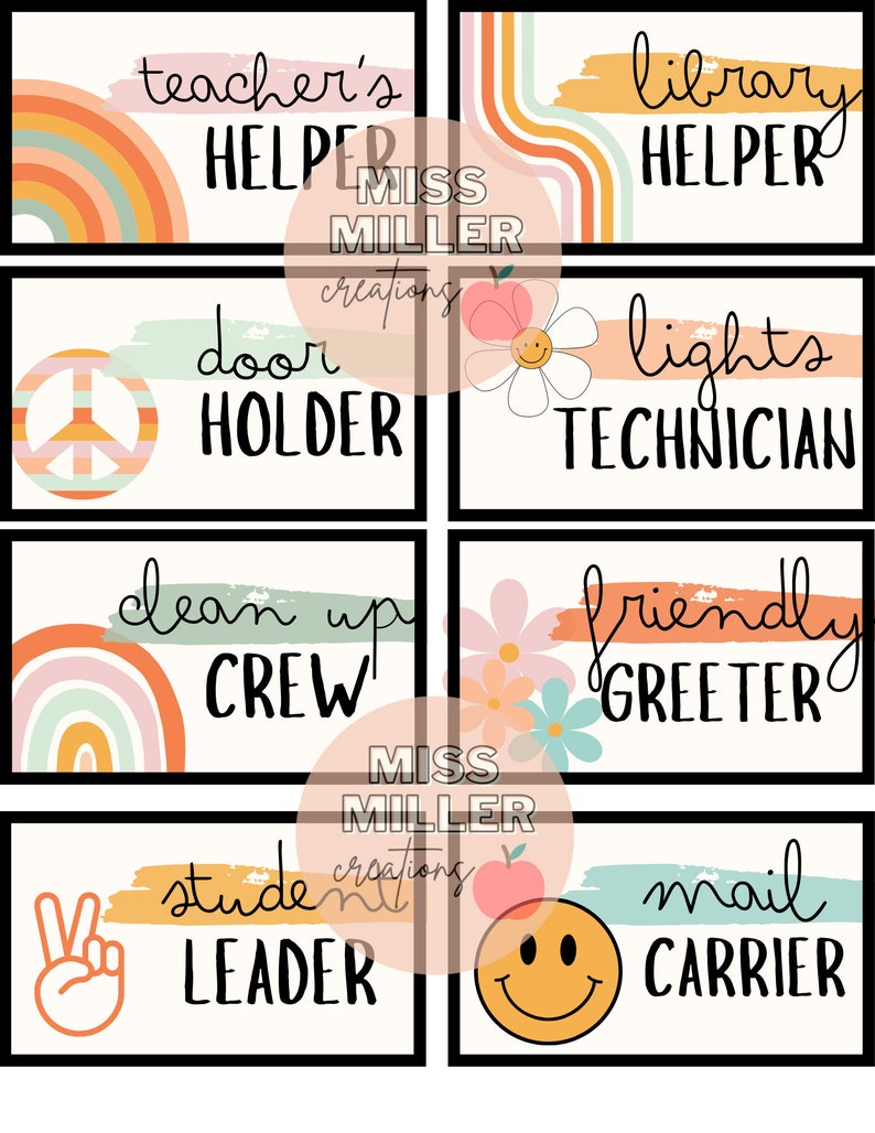 Groovy Boho Class Jobs Display editable - Etsy