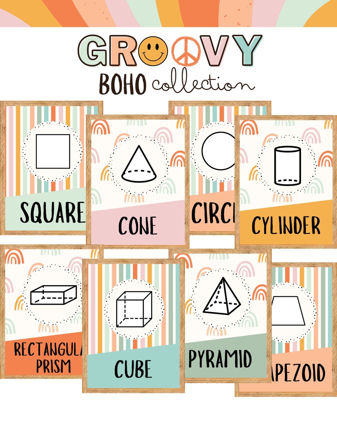 Groovy Boho Classroom Shape Posters - Etsy