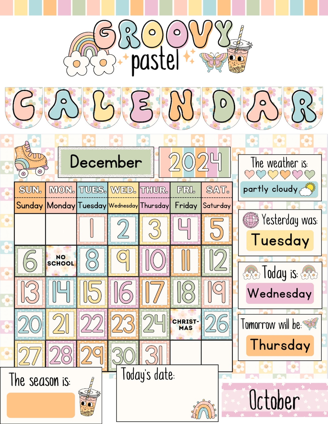 Groovy Pastel Classroom Calendar - Etsy