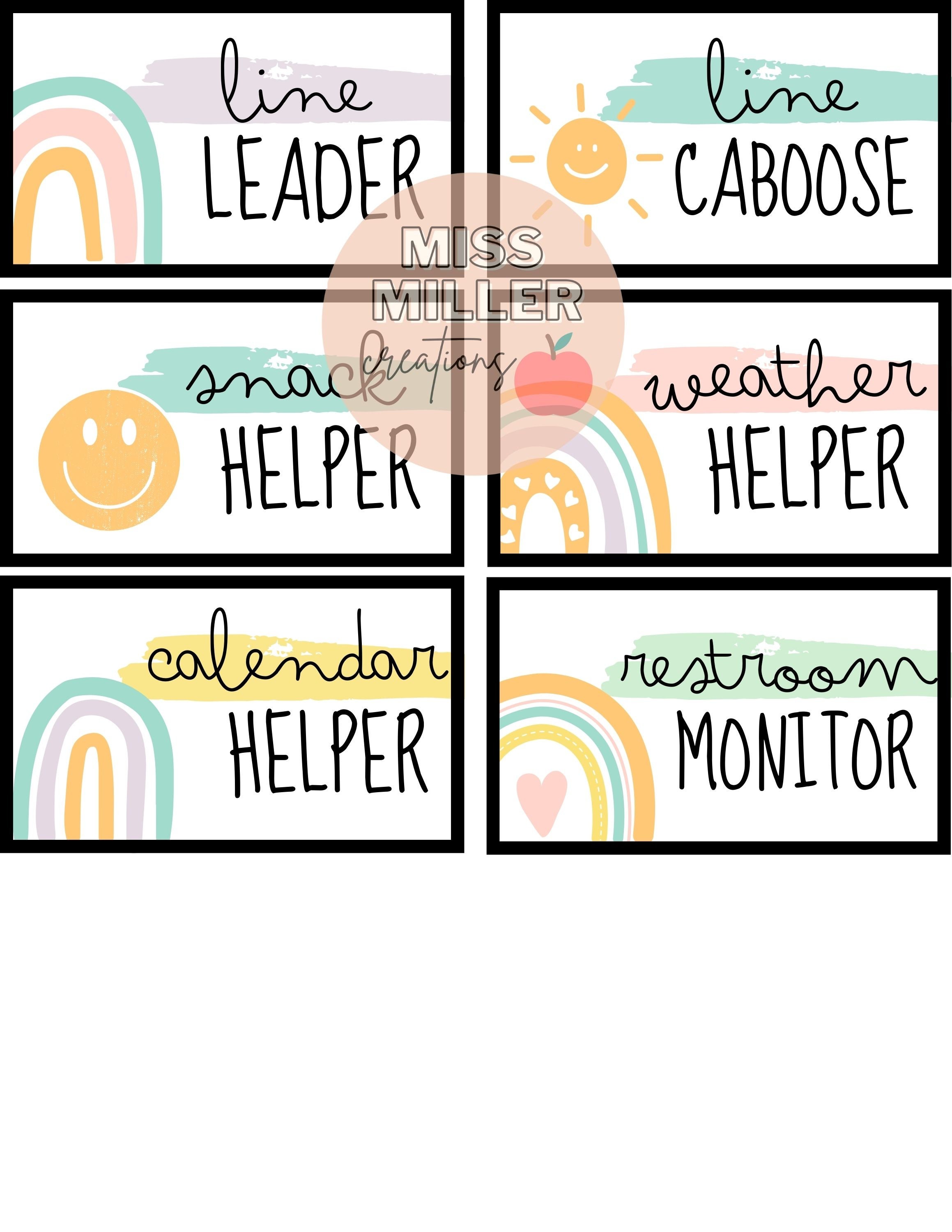 Pastel Boho Rainbow Class Jobs Display editable - Etsy