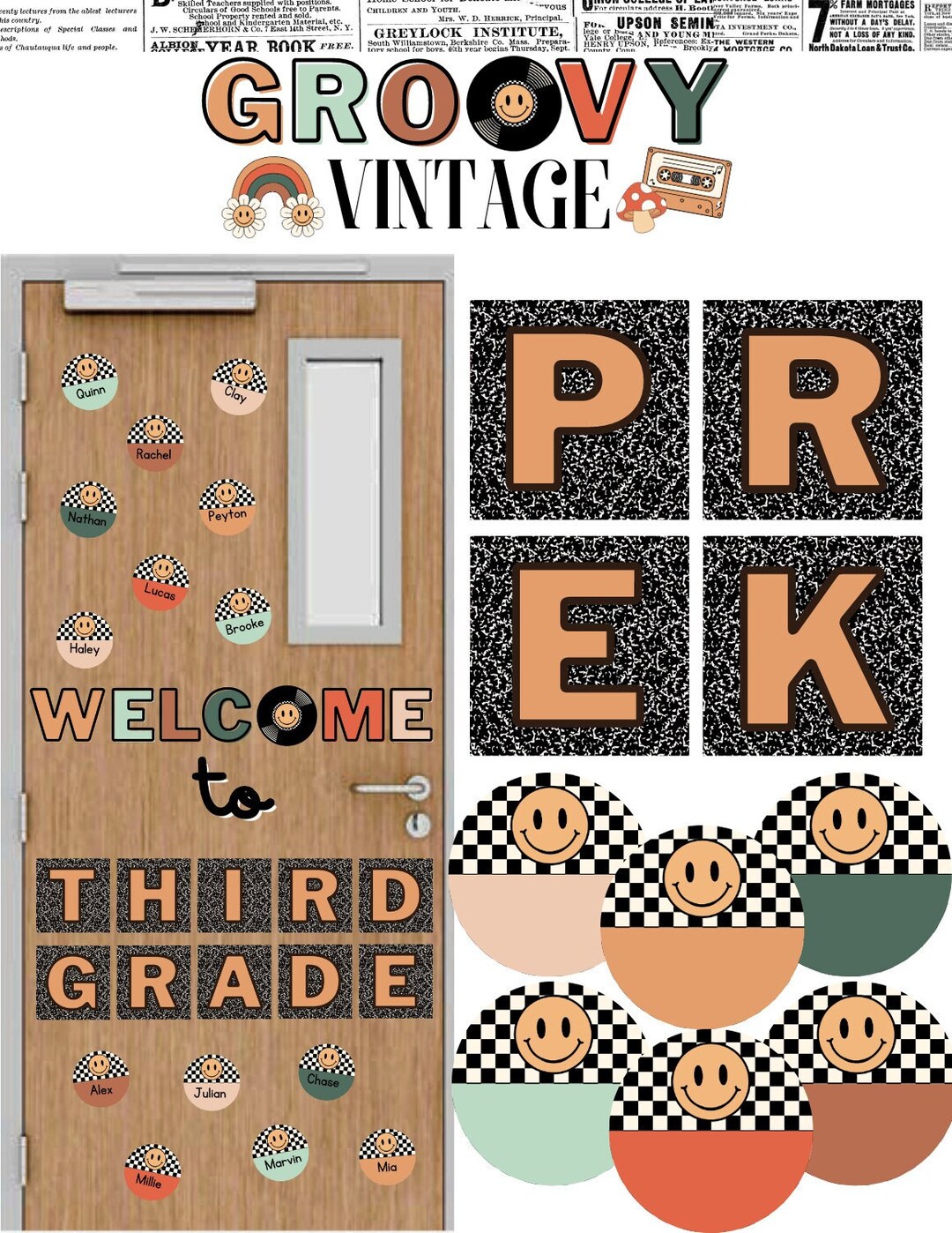 Groovy Vintage Classroom Door Display - Etsy
