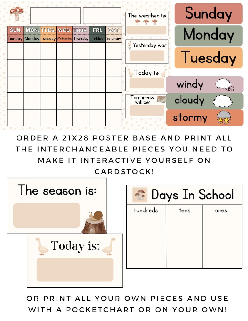 Cottagecore Classroom Calendar - Etsy