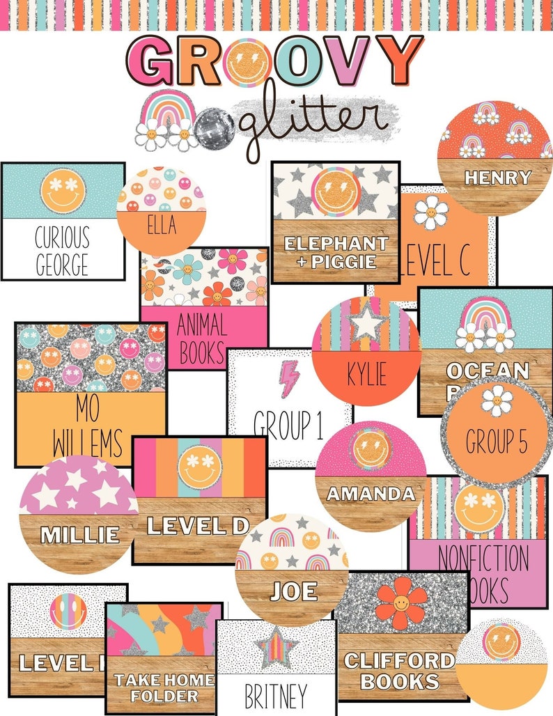 Groovy Glitter Classroom Labels editable - Etsy