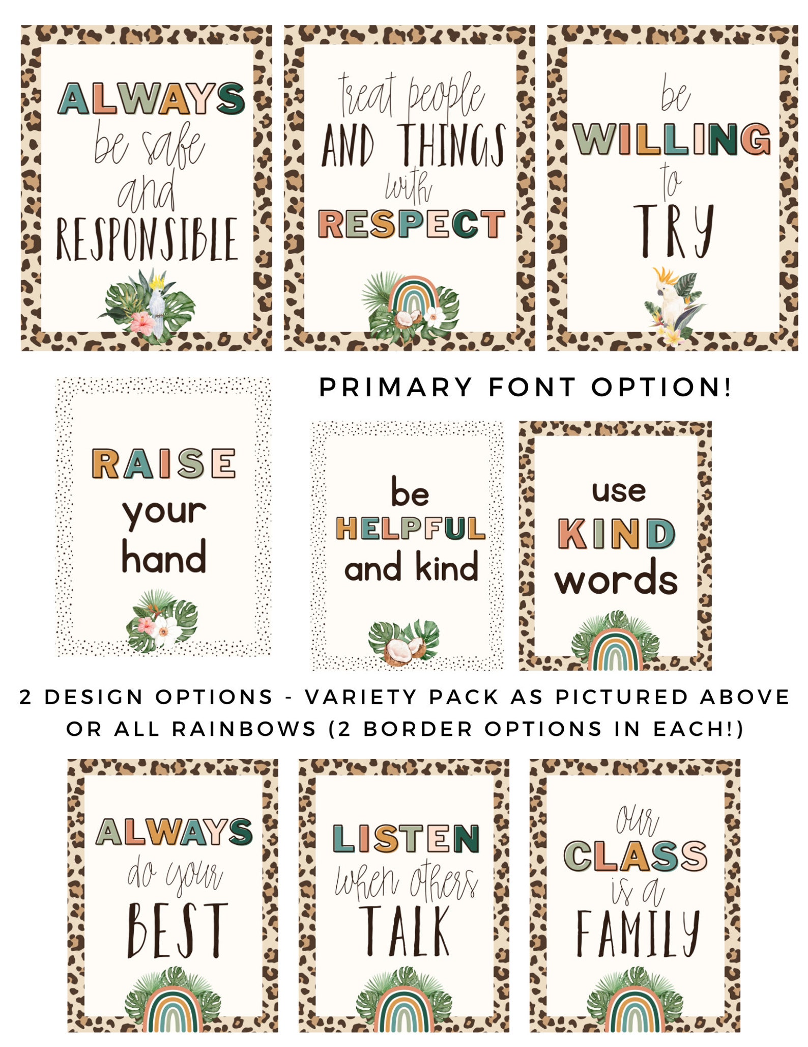 Boho Tropics Class Rules Posters - Etsy