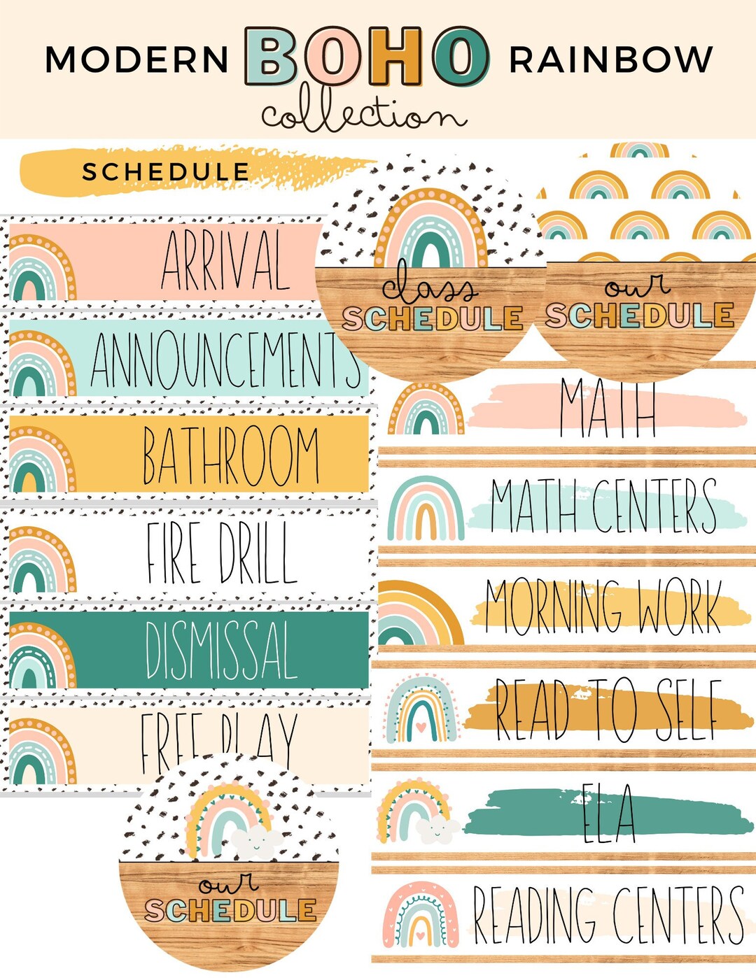 Modern Boho Rainbow Classroom Schedule [editable] - Etsy