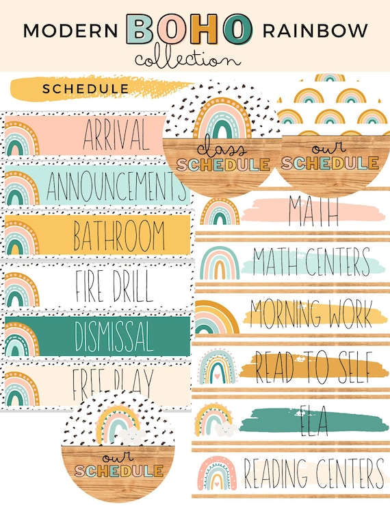 Modern Boho Rainbow Classroom Schedule editable - Etsy UK