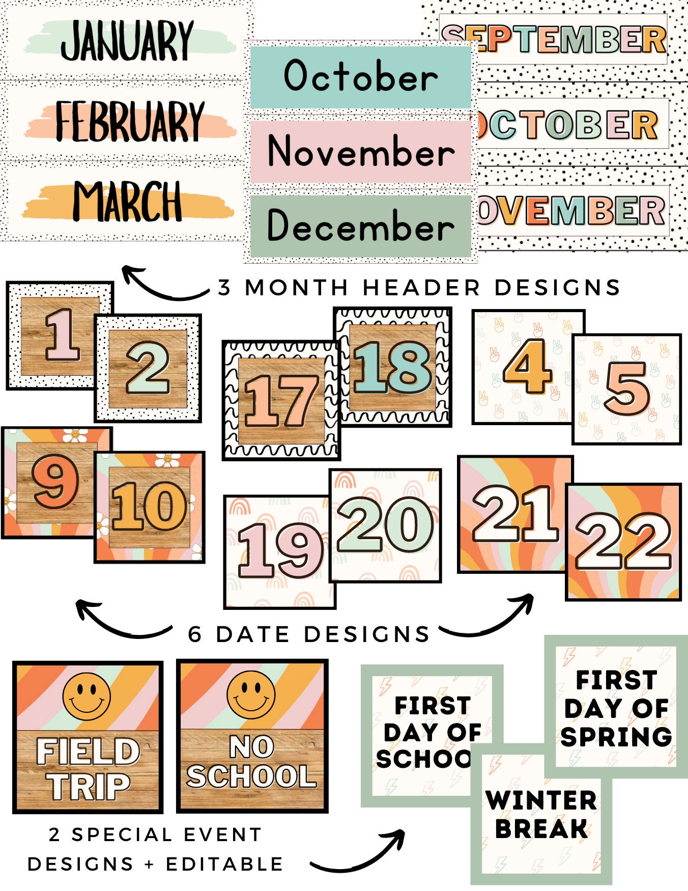 Groovy Boho Classroom Calendar - Etsy
