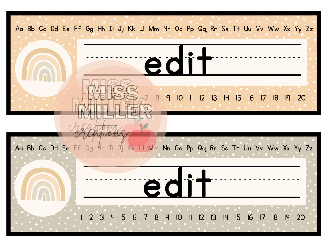 Neutral Boho Rainbow Desk Plates editable | Etsy