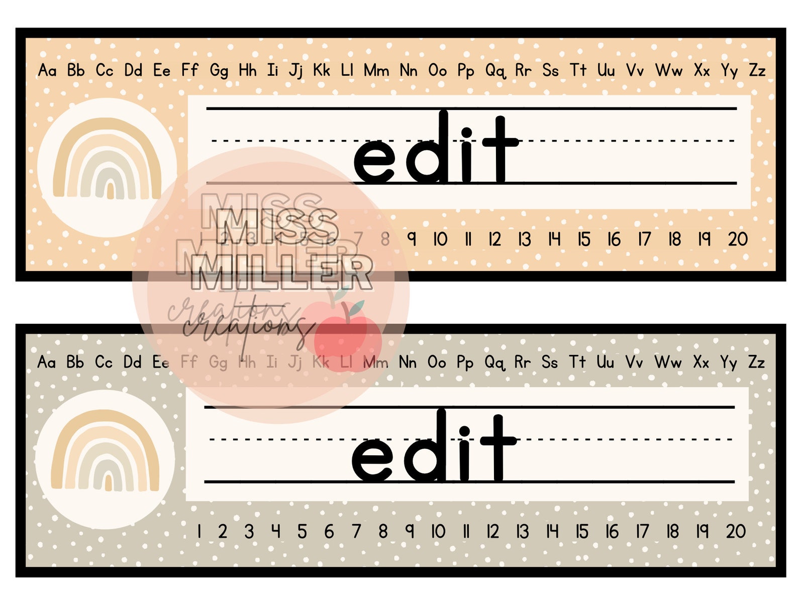 Neutral Boho Rainbow Desk Plates editable | Etsy