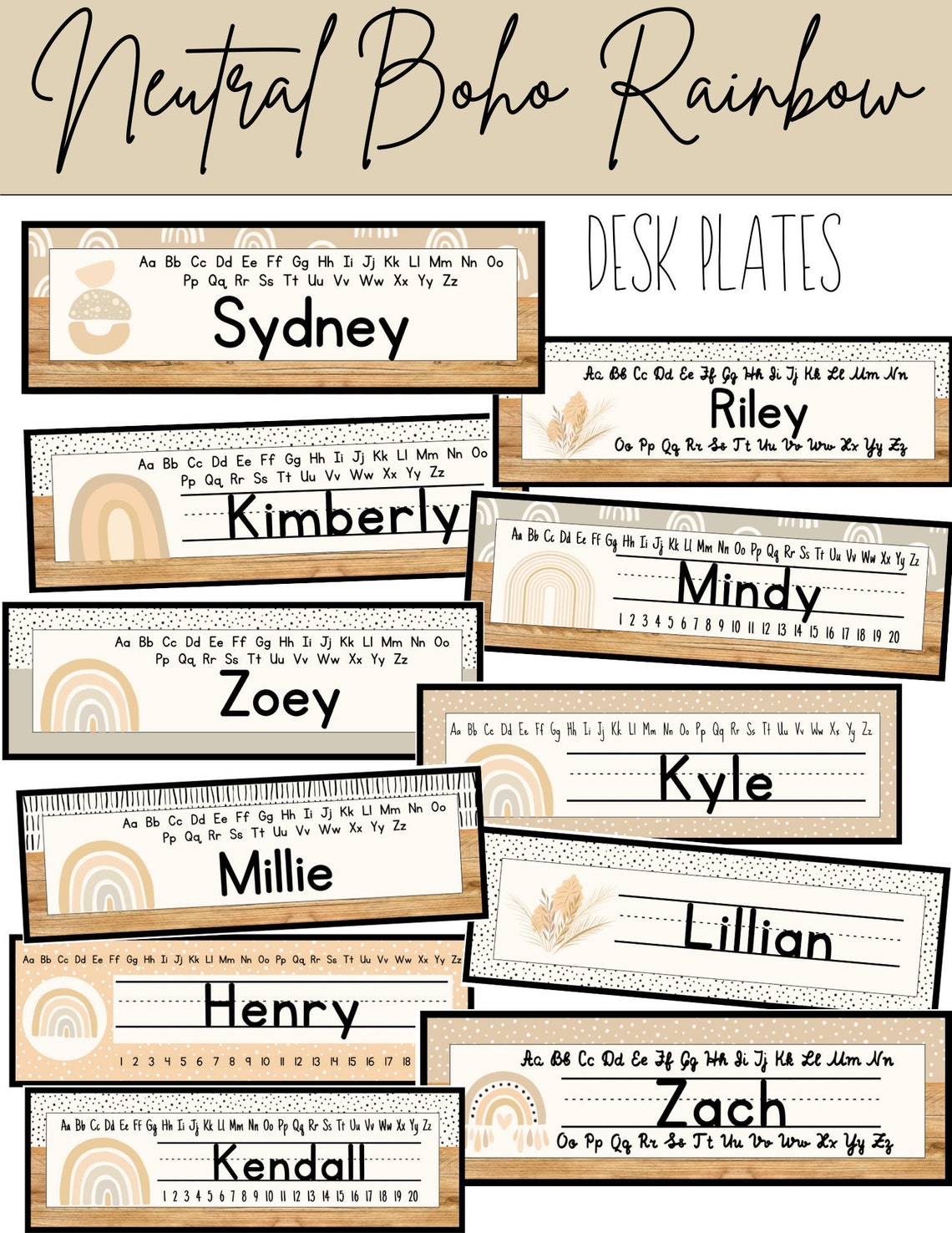 Neutral Boho Rainbow Desk Plates editable - Etsy