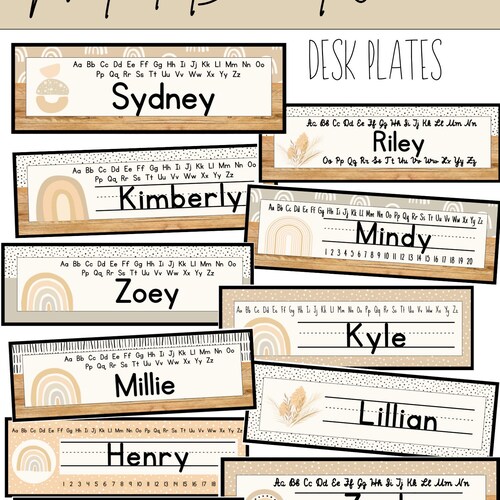 Boho Rainbow Desk Name Tags Editable Classroom Decor Back - Etsy