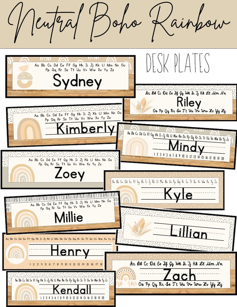 Neutral Boho Rainbow Desk Plates editable | Etsy