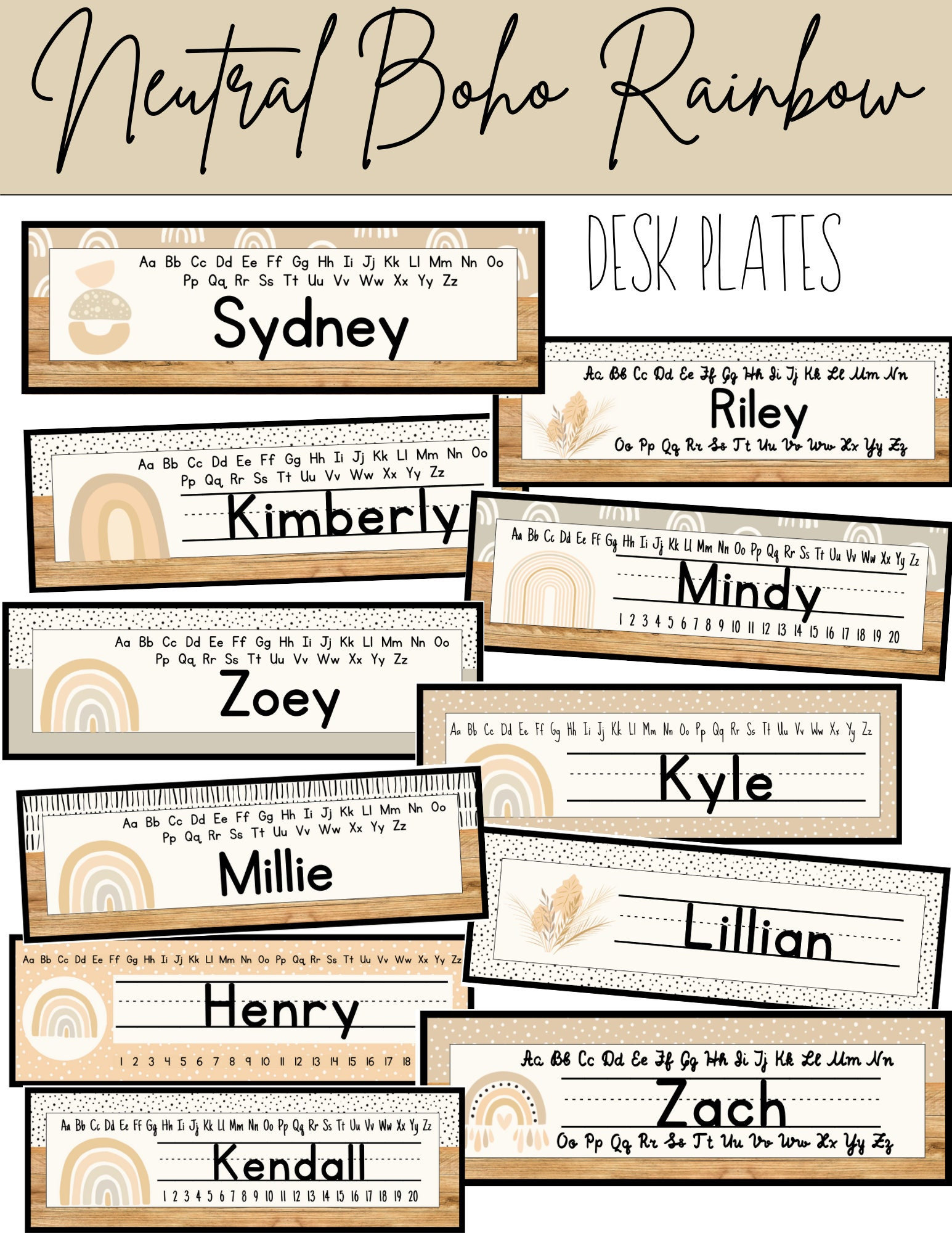 Neutral Boho Rainbow Desk Plates editable - Etsy