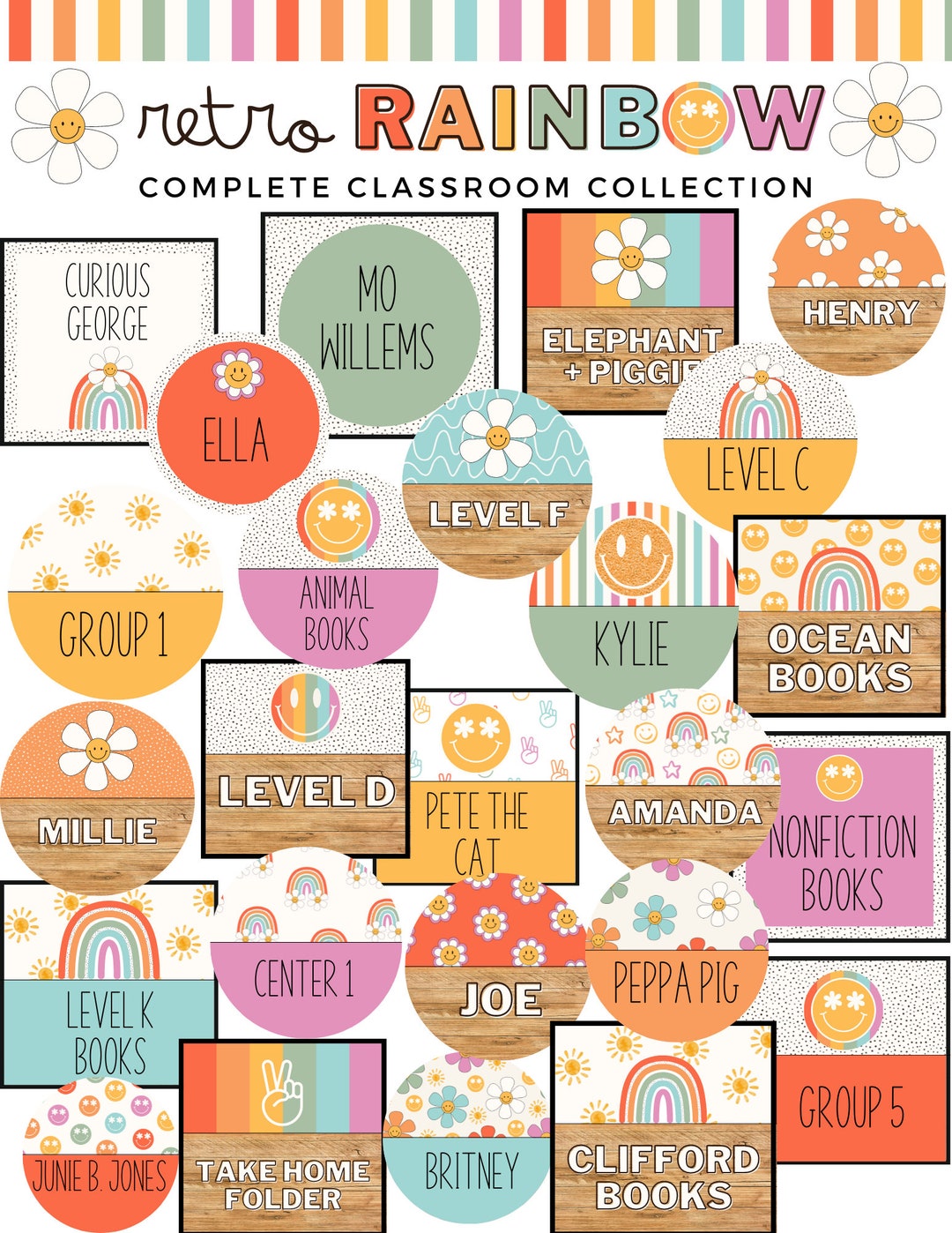 Retro Rainbow Classroom Labels [editable] - Etsy