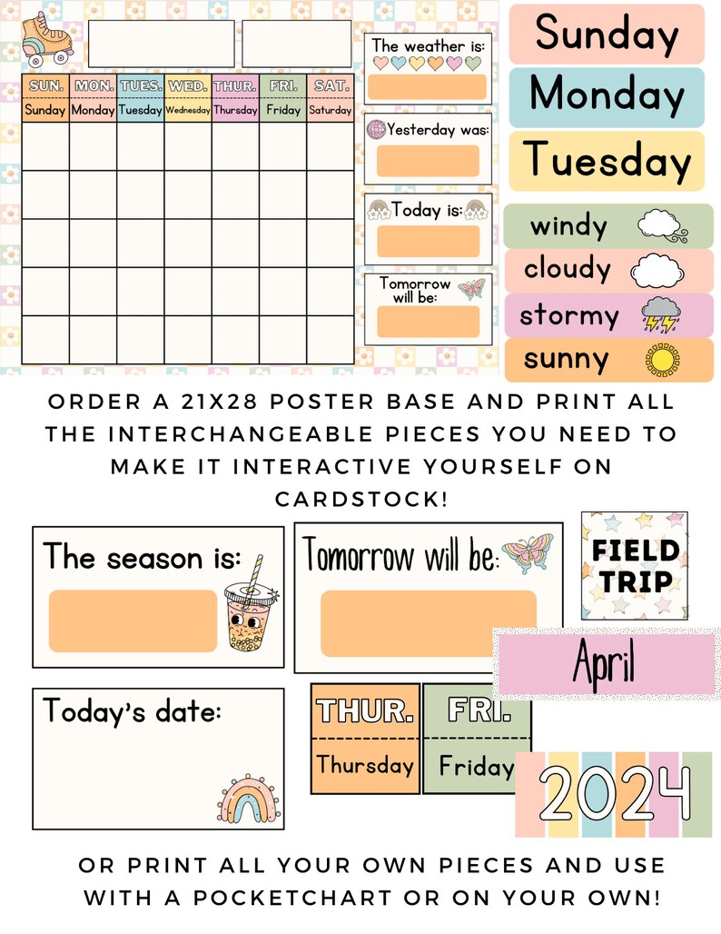 Groovy Pastel Classroom Calendar - Etsy