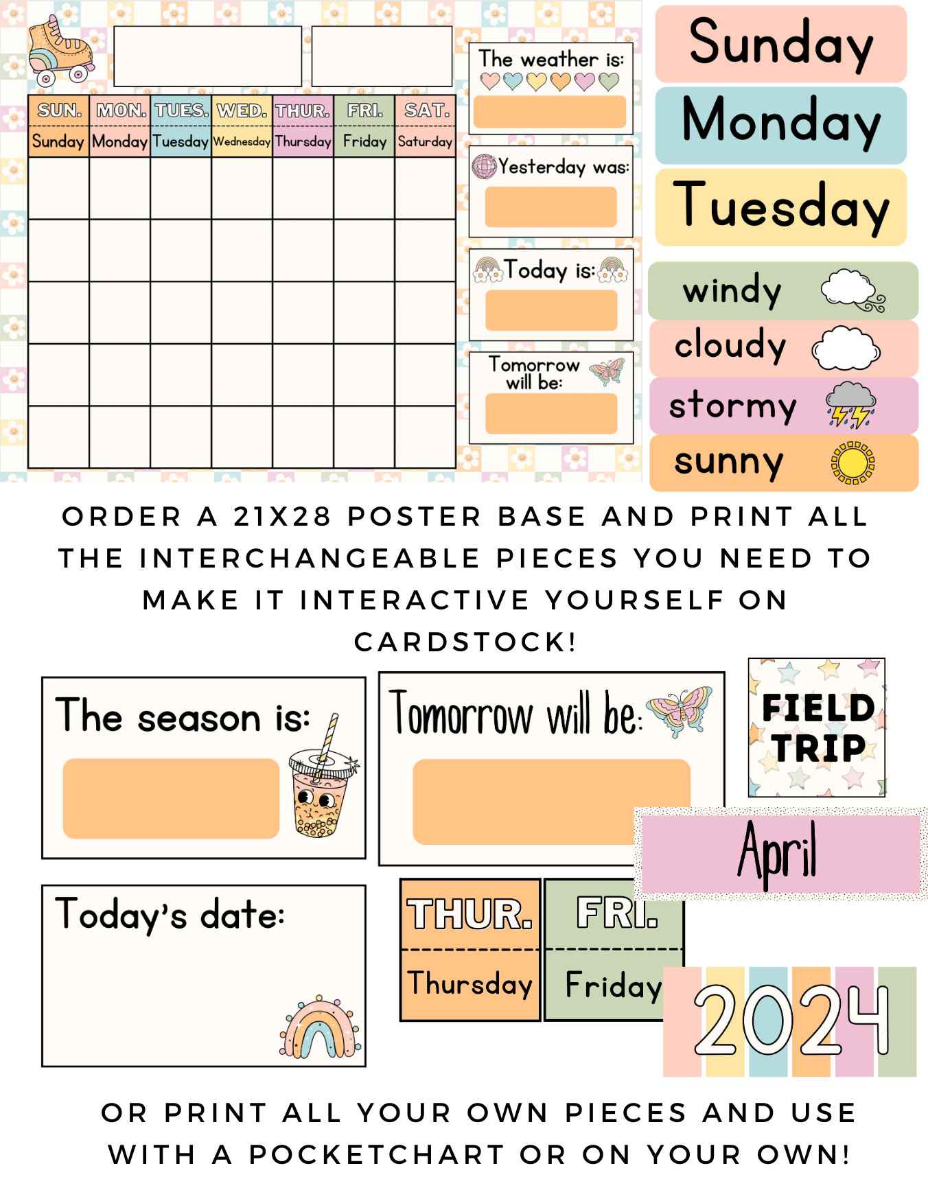 Groovy Pastel Classroom Calendar - Etsy