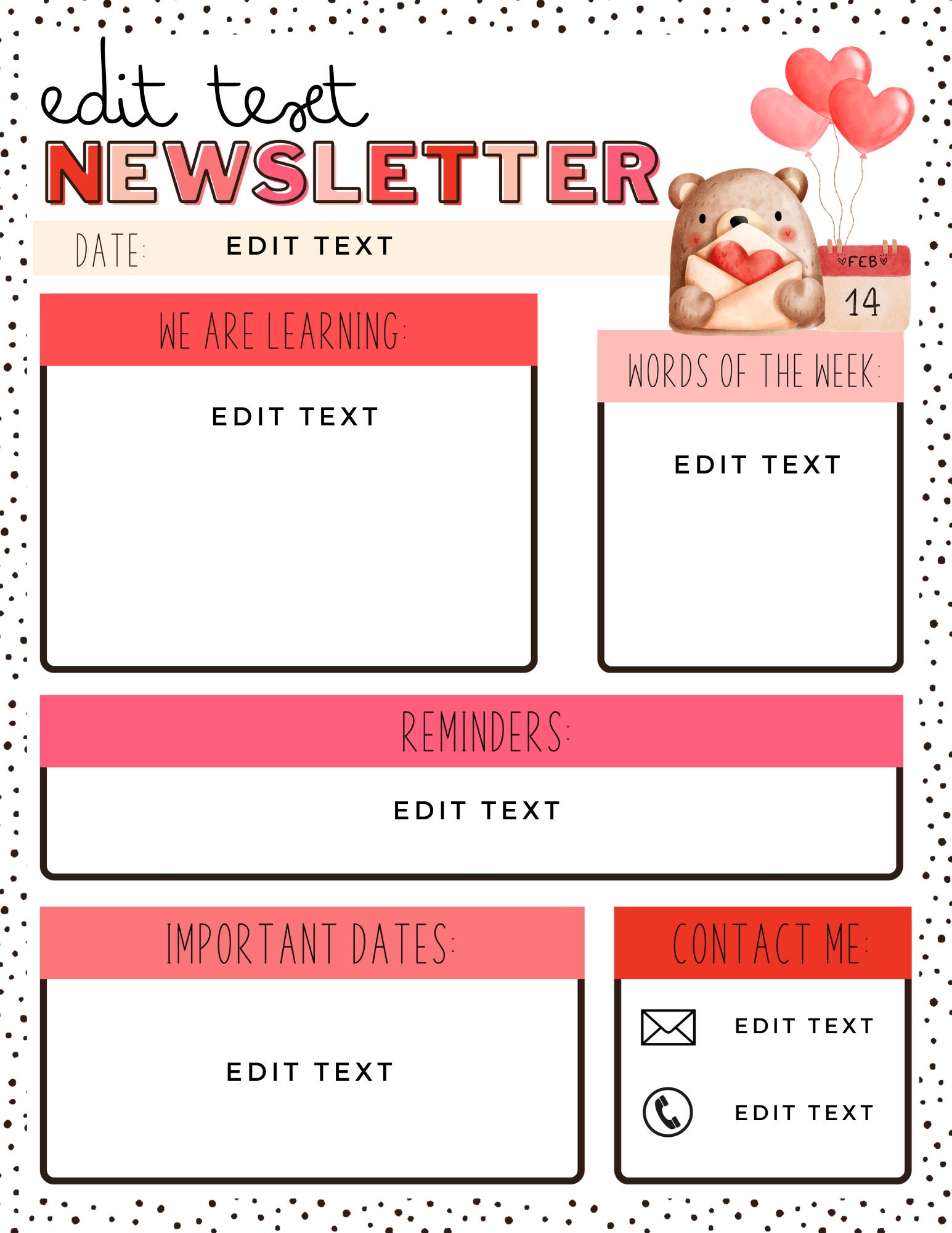 February/valentine's Day Newsletter Template [editable] - Etsy