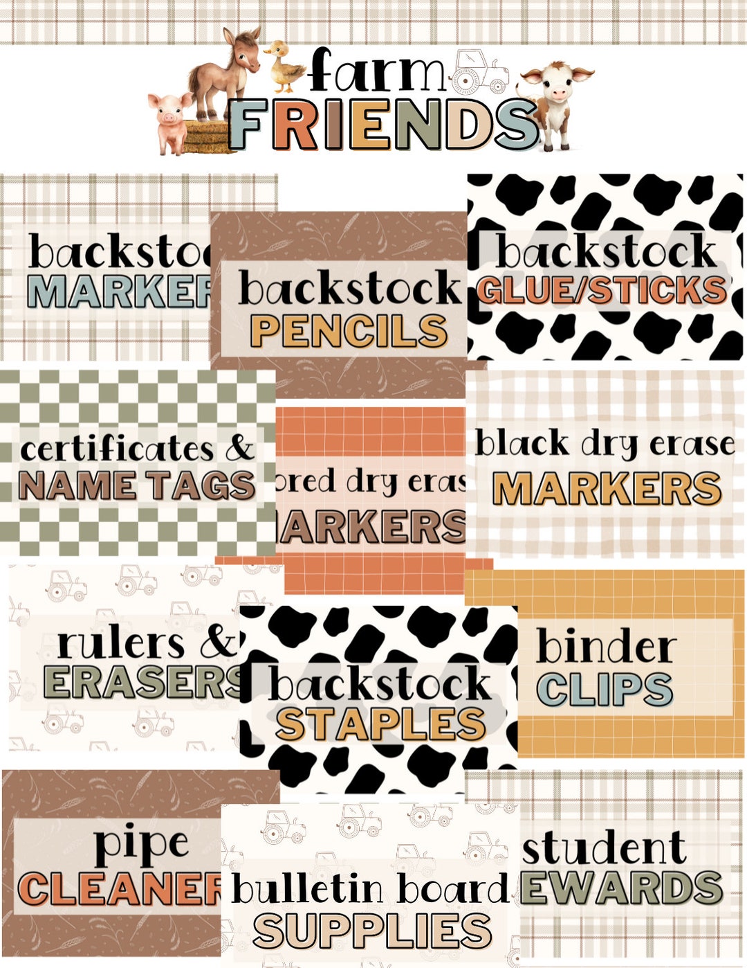 Farm Friends Classroom Supply Labels - Etsy