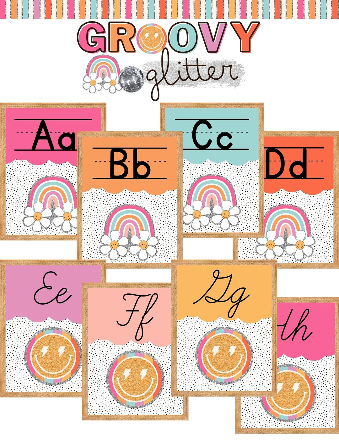 Groovy Glitter Classroom Alphabet Posters - Etsy
