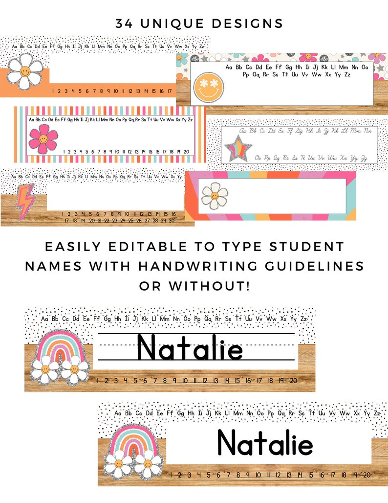 Groovy Glitter Desk Plates editable - Etsy