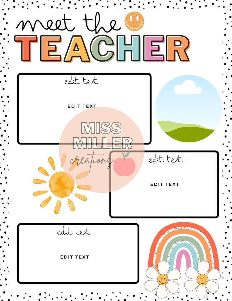 Retro Rainbow Meet the Teacher Template - Etsy