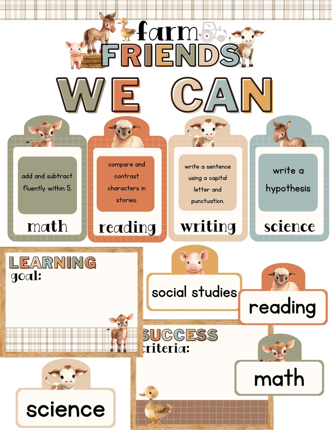 Farm Friends Learning Goal Posters/i Can Statements/focus Wall - Etsy
