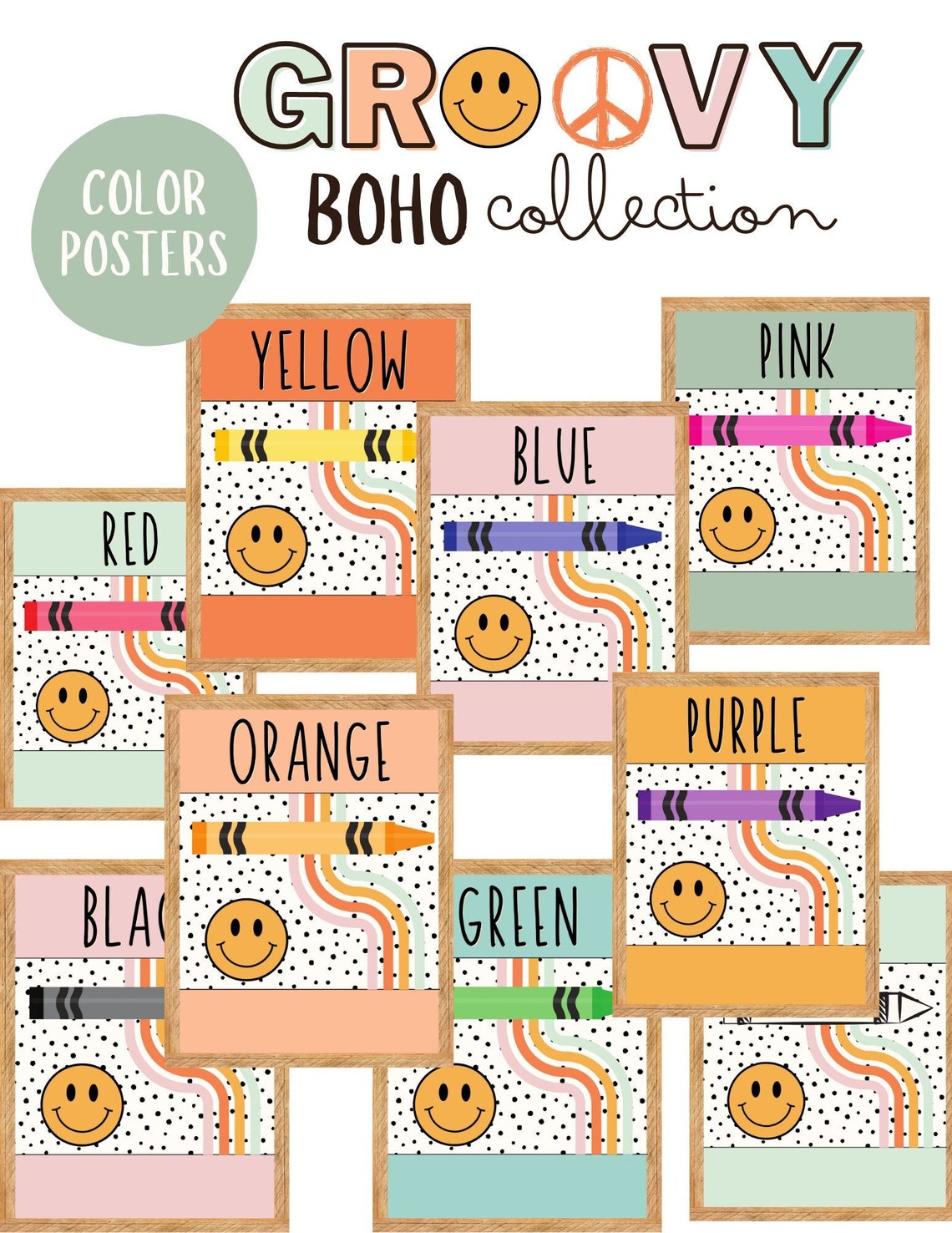 Groovy Boho Classroom Color Posters [EDITABLE] - Etsy