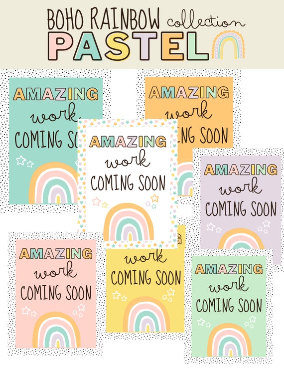 Pastel Boho Rainbow Amazing Work Coming Soon Posters - Etsy