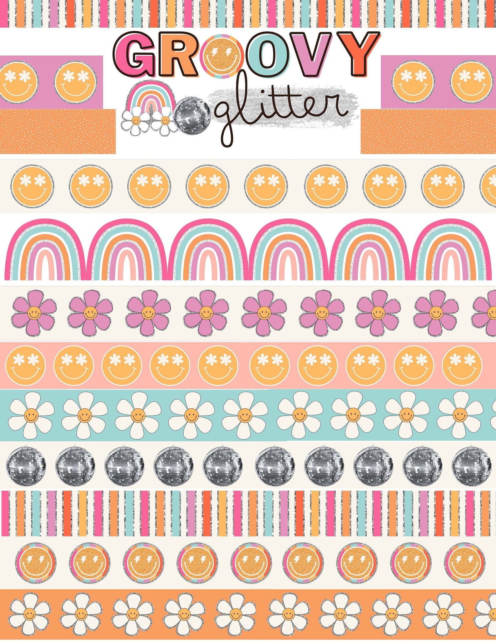 Groovy Glitter Bulletin Board Borders Pack - Etsy