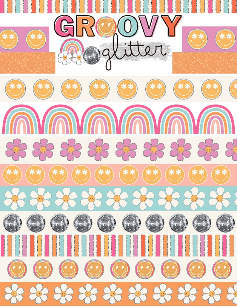 Groovy Glitter Bulletin Board Borders Pack - Etsy