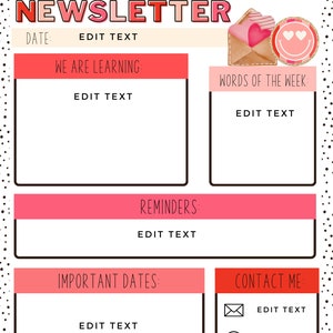 February/valentine's Day Newsletter Template [editable] - Etsy